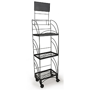 14.5" w Wire Shelving Unit with Locking Wheels, 3 Display Levels, Retail Store Fixture Includes Removable Sign Holder (Black)