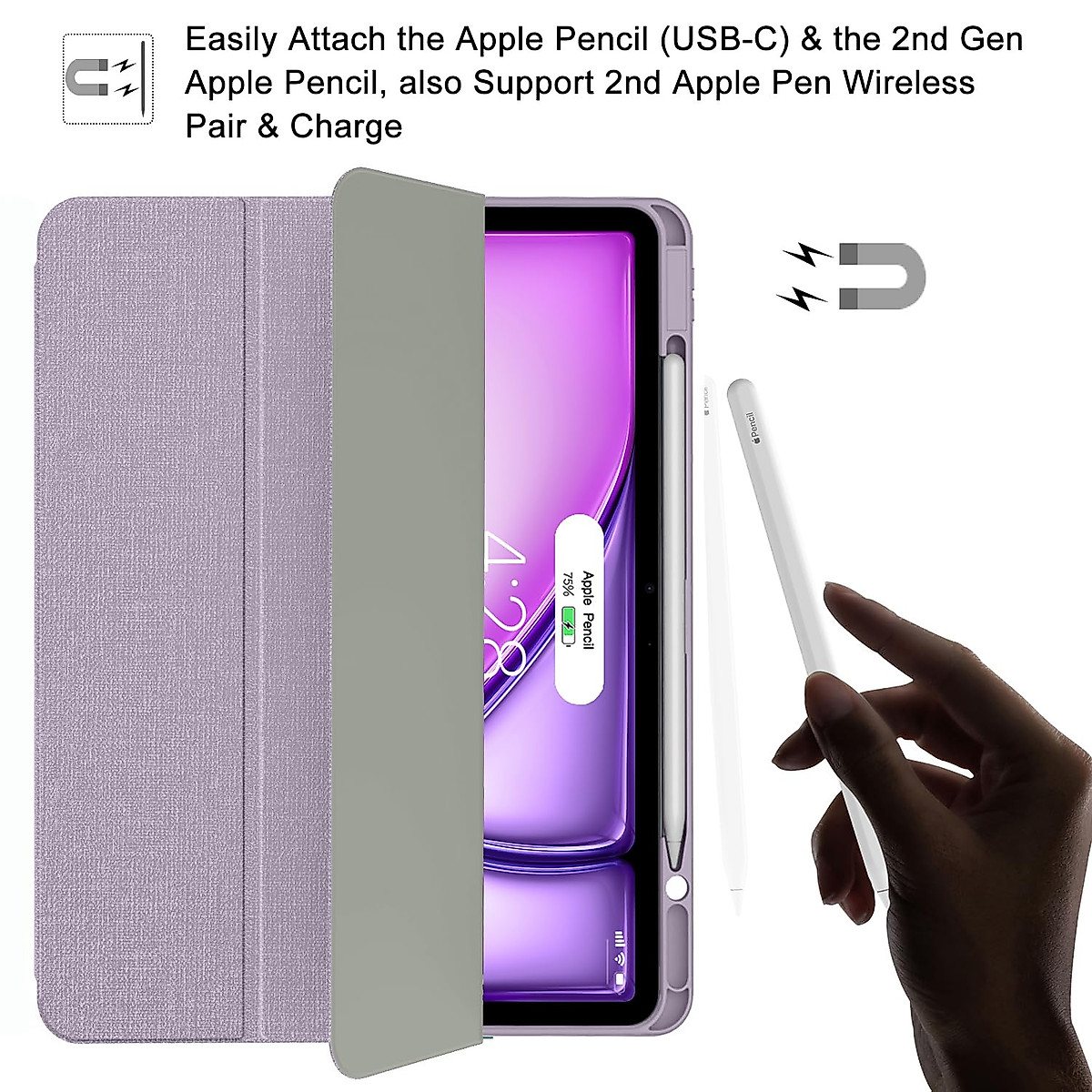 Soke Case for iPad Air 13 Inch M3/M2（2025/2024 & iPad Pro 12.9 Inch 6th/5th (2022/2021) with Pencil Holder - [Full Body Protection + Auto Wake/Sleep],Soft TPU Back Cover, Violet