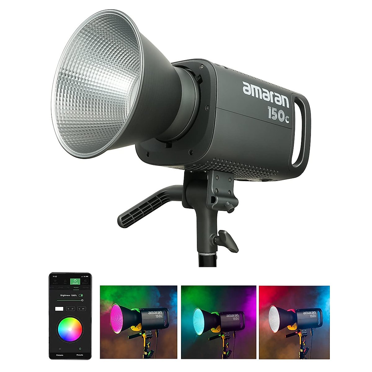Aputure amaran 150c Video Light,RGB Studio Light 150W Output Bowens Mount Point-Source LED video light,15,610 lux @ 1m 2,500K ~7,500K CCT,APP Control 9 System FX Photography Lighting(amaran 150c Gray)