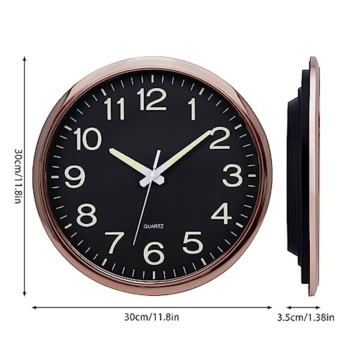 NESIFEE Glow in The Dark Wall Clock, 12 Inch Night Light Wall Clock Silent Non-Ticking, Battery Operated Wall Clocks for Living Room Kitchen Office Bedroom, Rose Gold