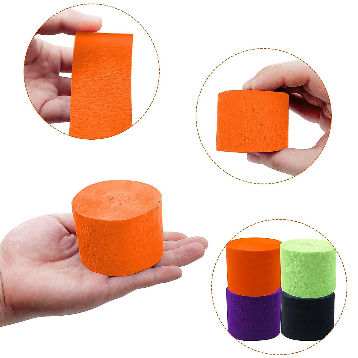 PheiLa Halloween Party Supplies, 4 Rolls Orange Black Purple Green Crepe Paper Streamers for Halloween DIY, Home Party Backdrop Decorations, 1.77 Inch x 82 Ft/Roll, 328ft