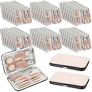 Geosar 50 Set Travel Manicure Kit Nail Clippers Pedicure Professional Nail Care Tools Stainless Steel Grooming Nail Set with Portable Travel Case Gifts for Family Friend Personal (Rose Gold,8 In1)