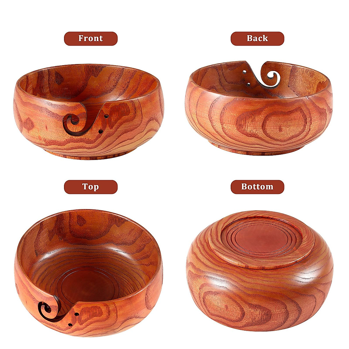 tchrules Wooden Yarn Bowl for Crocheting, Crochet Bowl with Holes Tangles Arbitrary, Yarn Ball Holder for Knitting Craft, Handmade Yarn Bowl Organizer Knitting Crochet Supplies