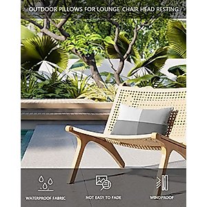 Recliner Head Pillow Ledge Loungers Chair Pillows with Insert Grey Simple Geometric Pattern Gradient Grey Four Grid Lumbar Pillow with Adjustable Strap Patio Garden Cushion for Bench Couch, 2 PCS