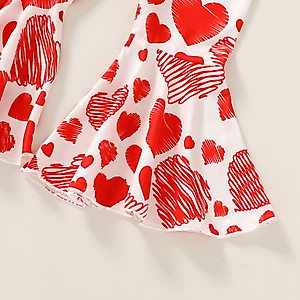 YOUNGER TREE Toddler Girl Kids Valentine's Day Outfits Long Sleeve Pullover Red Tops + Heart Bell Bottom 3Pcs Clothes Sets (Red, 4T-5T)