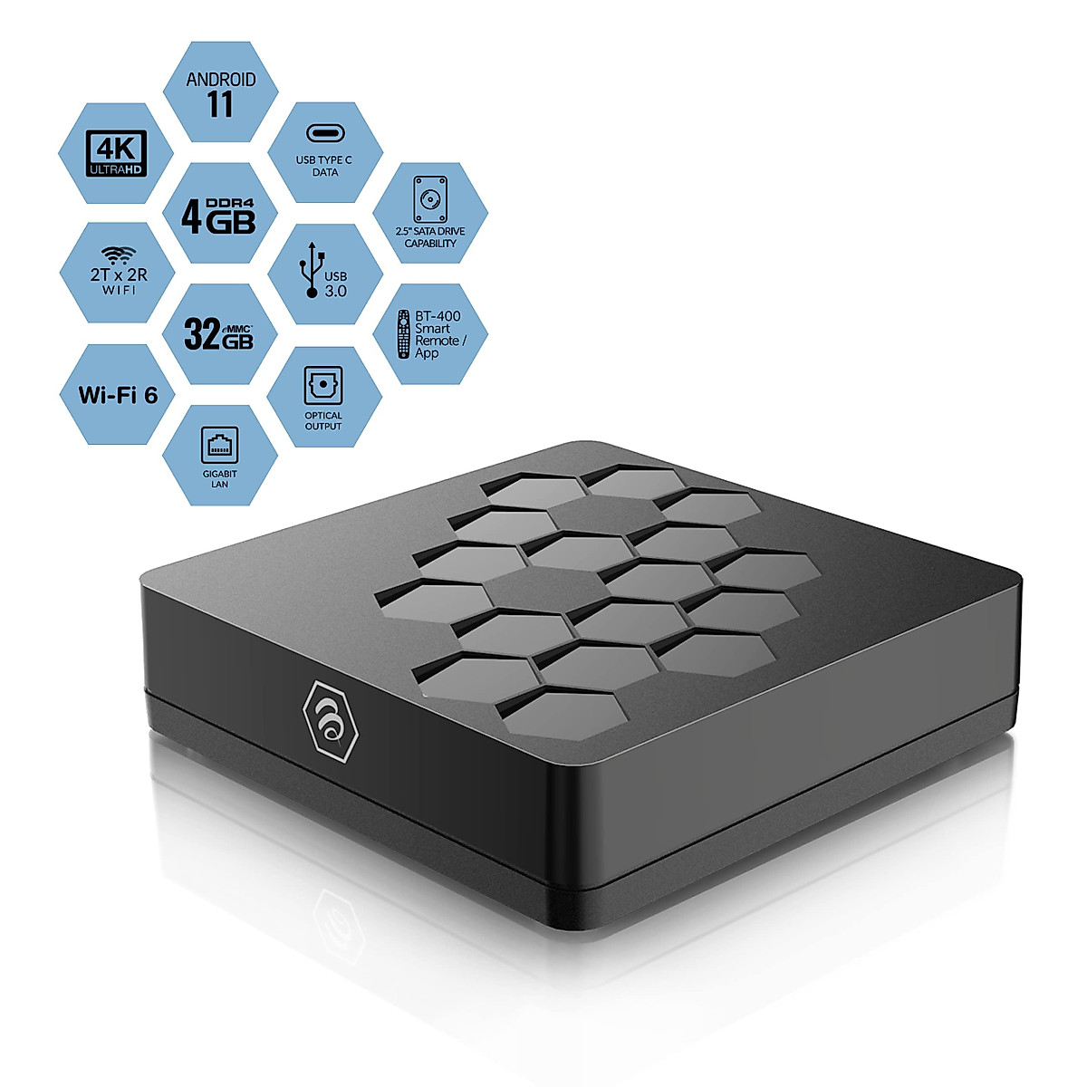 BuzzTV U5 Android 11 TV Box, Quad-Core Amlogic S905x4 Processor, 4GB DDR4 RAM, 32GB Storage, 6th Generation Wireless AX, 4K UHD Streaming Media Player