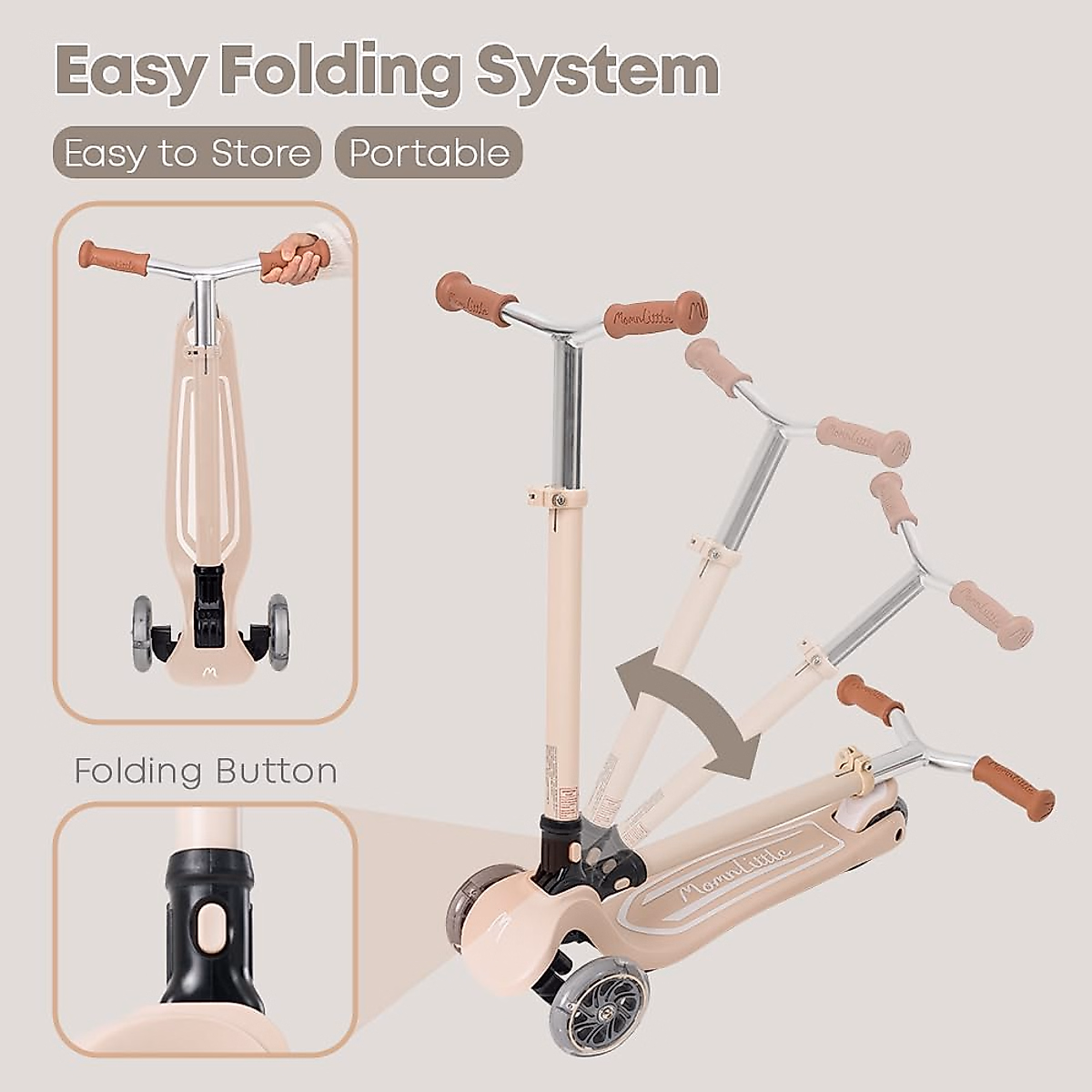 MomnLittle Kick Scooter for Kids Ages 3-10 (Pink) 3 Wheeled with LED Light-Up Wheels CPSC Certified Foldable and 4 Height Adjustable Toddler Scooters for Boys Girls