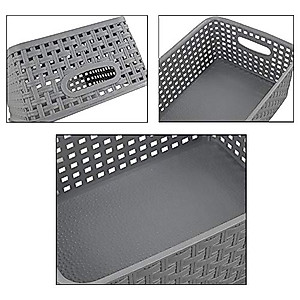 Teyyvn Plastic Storage Basket, 10.03" x 7.59" x 4.09", Pack of 6, Gray