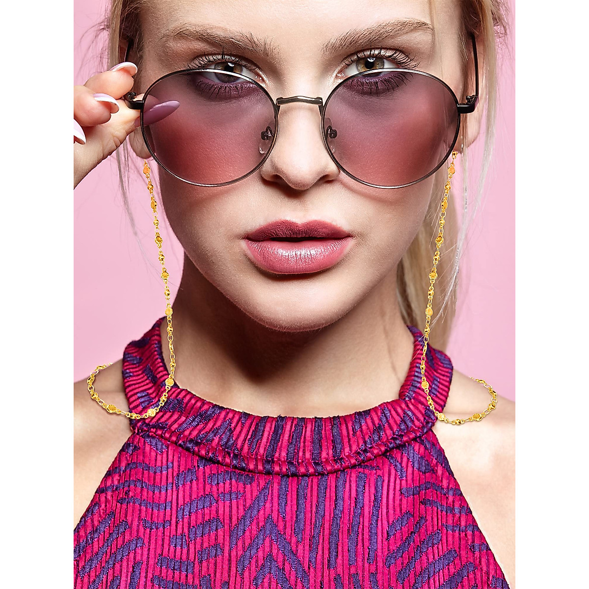 Tatuo 3 Pieces Stainless Steel Eyeglass Chain for women Cord Reading Glass Lanyard Sunglass Holder with 6 Pieces Extra Silicone Loop