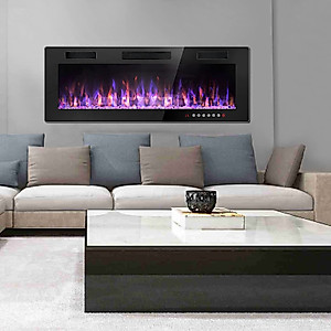TAVATA 60" Recessed and Wall Mounted Electric Fireplace, Wall Fireplace Electric with Remote Control & Timer, Touch Screen, Adjustable Flame Color and Speed, 750w/1500w