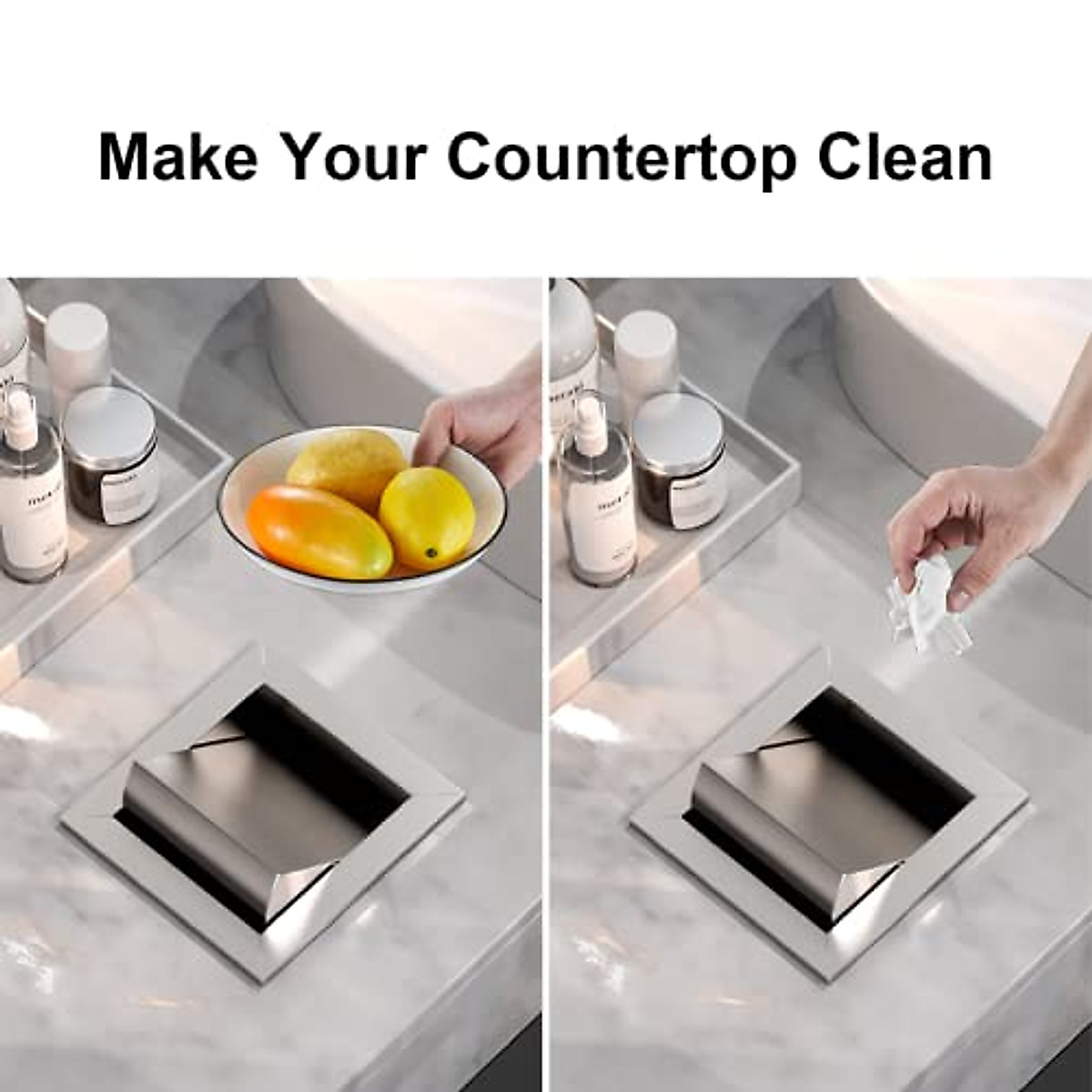 AEGIFT Trash Can Lid Square Trash Chute Built-in Countertop Trash Grommet Stainless Steel Swing Lid Waste Chute for Kitchen & Bathroom