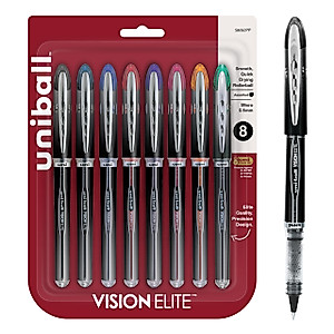 uniball Vision Elite Rollerball Pens with 0.5mm Micro Point Pen Tips, Assorted, 8 Count - Uni-Super Ink is Smooth, Vibrant, and Protects Against Water, Fading, and Fraud
