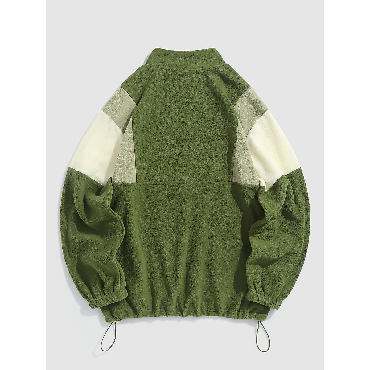 ZAFUL Men's Fluffy Polar Fleece Sweatshirt NEW YORK Embroidery Colorblock Half Zip Unisex Hoodie Deep Green M