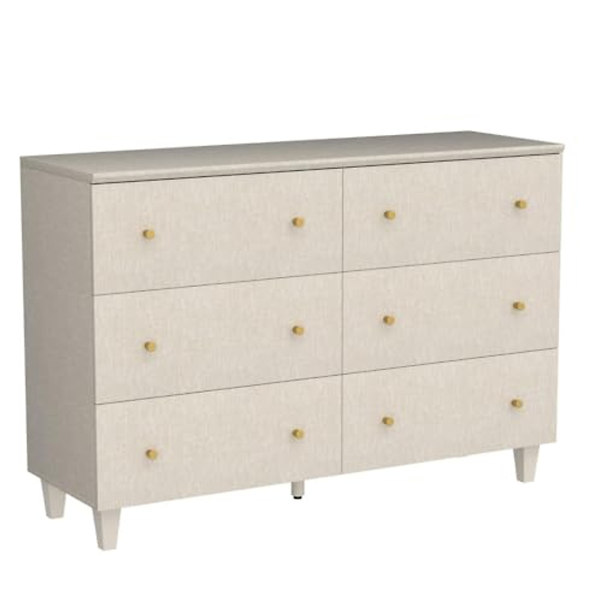 WAMPAT Dresser with 6 Drawers for Bedroom, Wooden Kids Dressers with Wide Chest of Drawers, Beige Modern Closet Storage Organizer Furniture with Solid Wood Legs for Living Room, Hallway, Nursery