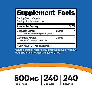 Nutricost Echinacea & Goldenseal Root, 500mg, 240 Capsules - Vegetarian Caps, Non GMO, Gluten Free