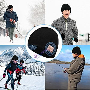 Euezmy Bluetooth Beanie for Men, Bluetooth Hat Beanie with Headphones, Winter Knit Music Hat Beanie, Things for Men, Xmas Gifts for Men Women Dad Husband, Black