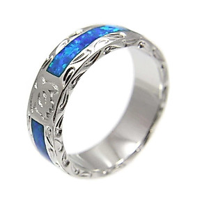 Arthur's Jewelry Sterling silver 925 synthetic opal Hawaiian honu turtle eternity wedding band ring unisex size 10