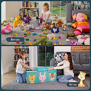 SoftOwl Extra Large Toy Storage Organizer with Lid - Sturdy, Collapsible Toy Chest Storage Box with Cute Design - Toys Bin with Dividers for Kids, Boys, Girls, Nursery, Bedroom, Play room 37"x16"x14"