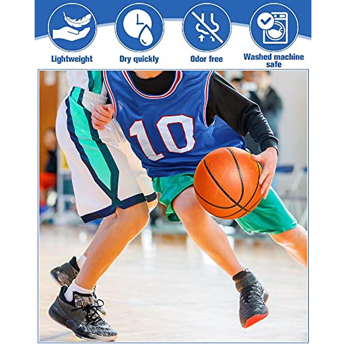 Funtery 12 Pcs Men Basketball Jerseys Mesh Basketball Uniform 2XL Reversible Number Printing Basketball Team Jersey for Men Blue