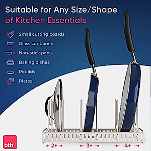 Anti-Scratch Adjustable Compartments by BTH Expandable Pot and Pan Organizer Rack for Cabinet – Heavy Duty Pot Lid Organizer for Kitchen Cabinet Under Sink Drawer Pantry (SMALL 5.5"W (WHITE SAND))