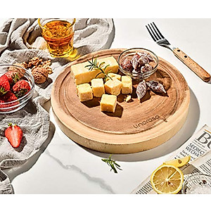 Linoroso Round Cutting Board, Exquisite Non-Splicing Acacia Wood Cheese Board, Reversible Round (Dia. 10inch) Charcuterie Board with Juice Groove (Non-Exact Round, Follow Actual Shape of wood)