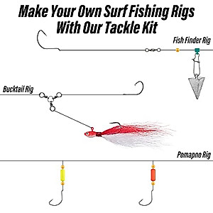 Dr.Fish 269 Pieces Surf Fishing Tackle Kit with Box, Saltwater Fishing Tackle Pompano Rigs Making Set Bucktail Jigs Saltwater Lures Walking Bait Pier Surf Casting Sea Tackle Kits Lead Pyramid Sinkers
