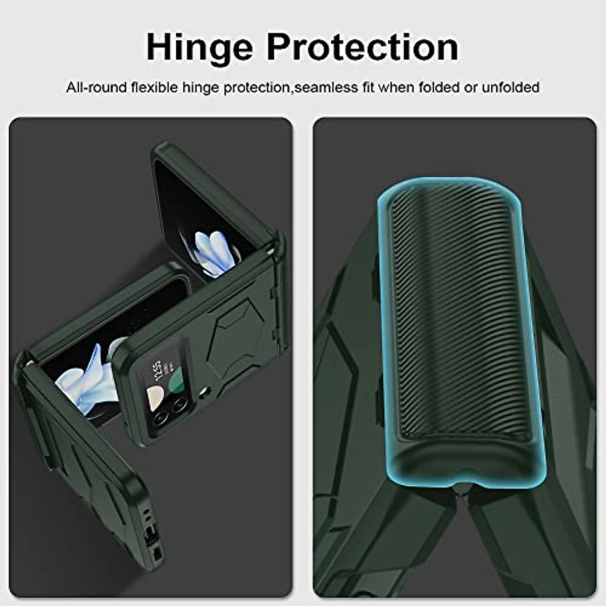 for Z Flip 4 Case, Galaxy Z Flip 4 Case(2022), Wireless Charging Support Armor Cover Bumper for Samsung Flip 4 Case with Hinge Protection, Shockproof for Samsung Galaxy Z Flip 4 Case(Green)