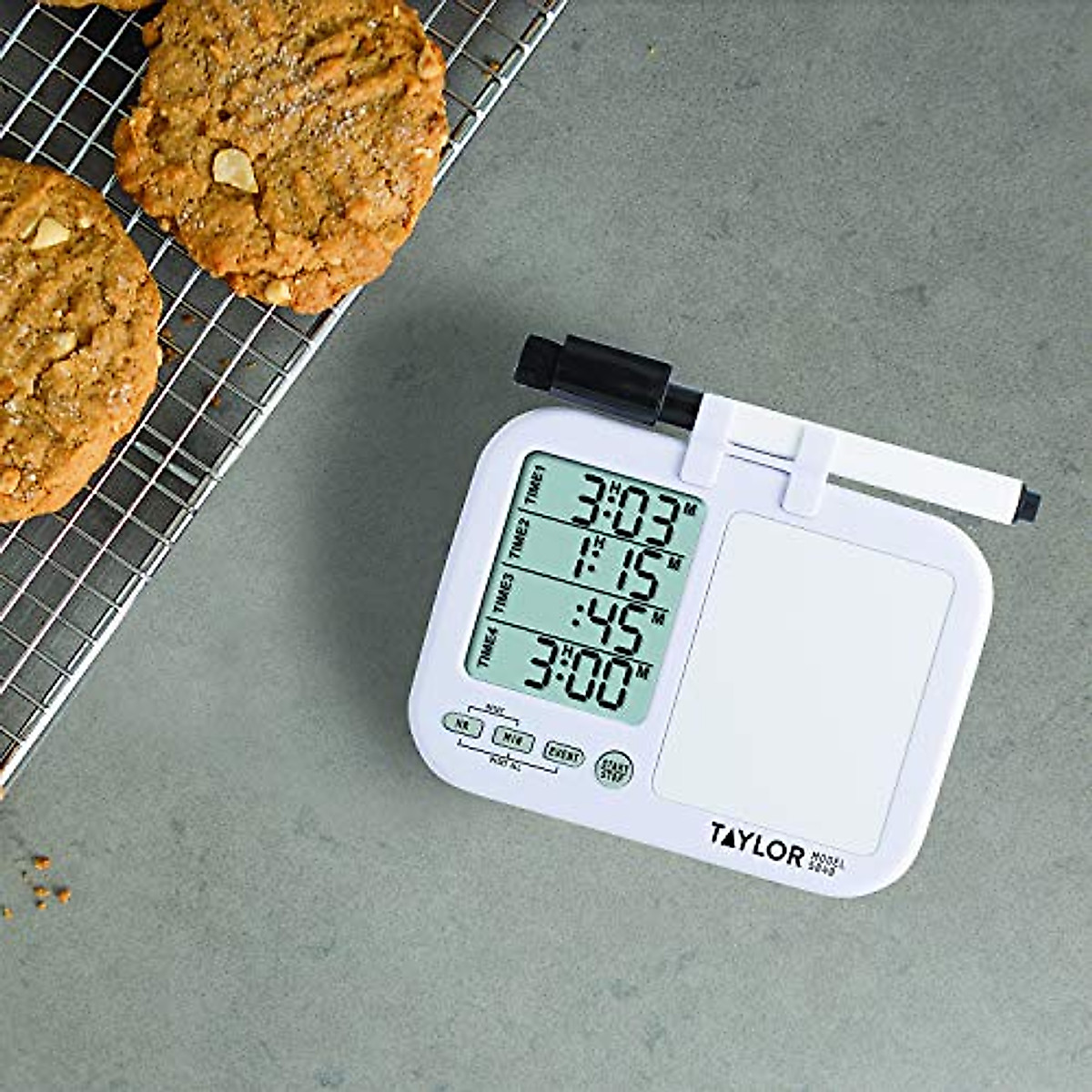 Taylor Four-Event Digital Timer with Whiteboard for School, Learning, Projects, and Kitchen Tasks, white