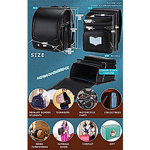 Baobab's wish Ransel Randoseru Backpack Semi-automatic satchel Japanese school bag for girls and boys PU leather bab-rng58 (Black 01)