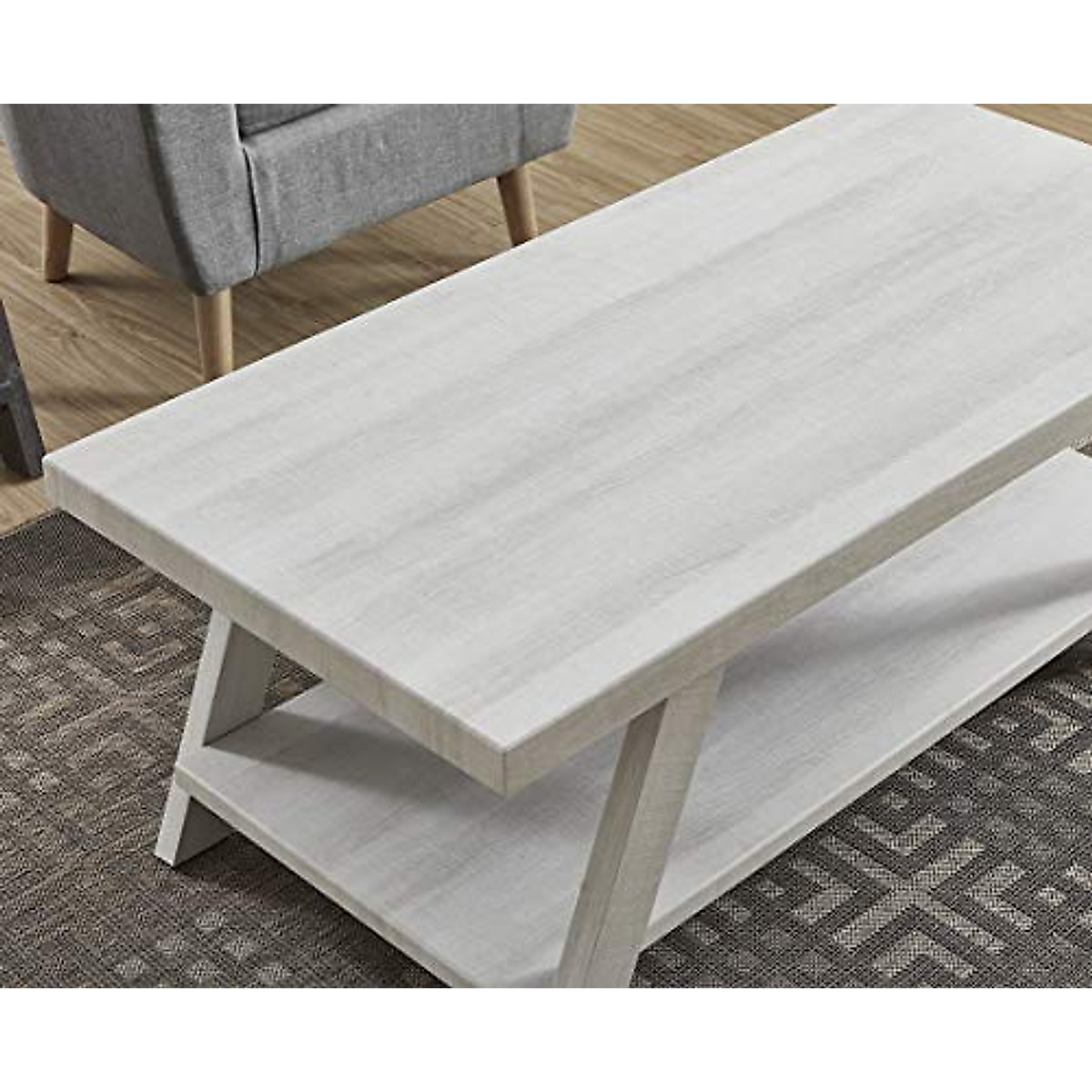 Roundhill Furniture Athens Contemporary Wood Shelf Coffee Table, White
