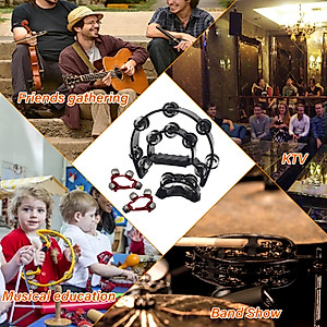 Double Row Tambourine Foot Tambourine set, 9" Half Moon Tambourine Metal Jingles Hand Held Percussion with Band Wrist Bells for Kids, Adults,KTV,Party