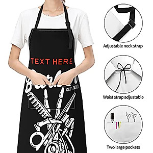 Fovanxixi Custom Barber Apron Skull Barber Get Faded Hair Stylist Apron for Women Men, Personalized Text Logo Hair Cutting Apron, Customized Salon Bib Aprons for Hairdresser Barbershop