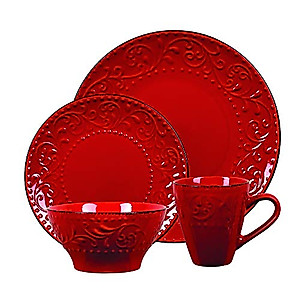 Lorren Home Trends LH526 Dinnerware Set for Entertaining, One Size, Red