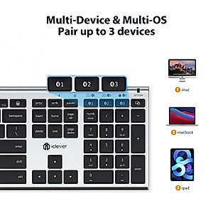 iClever Bluetooth Keyboard and Mouse, Rechargeable Wireless Keyboard and Mouse Combo with Numeric Keypad, Ultra-Slim Full Size Multi-Device Keyboard for Mac, iPad, MacBook, iPhone, Android, Windows