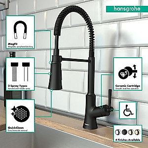 hansgrohe Joleena Black Commercial Kitchen Faucet, Kitchen Faucets with Pull Down Sprayer, Faucet for Kitchen Sink, Matte Black 04792670, 19.3-Inches Tall
