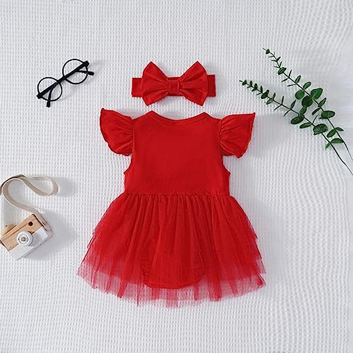Infant Girl Tutu Dress Baby Girl Ruffle Romper Dress Toddler Girl Solid Color Skirts with Headband Summer Clothes (Red, 6-12 Months)