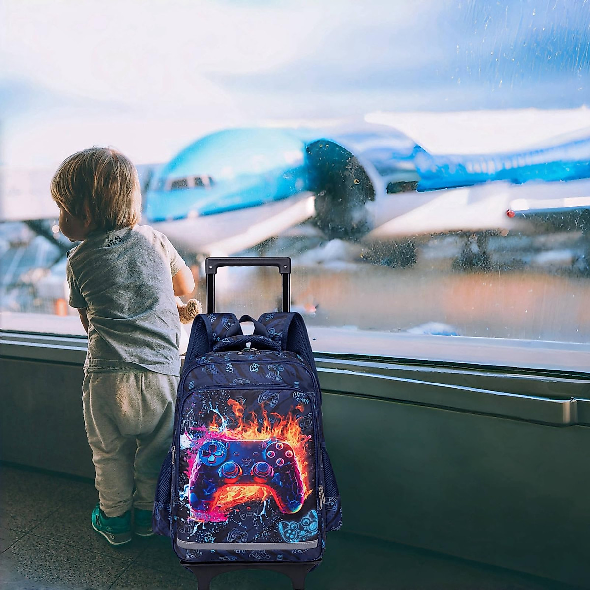 CAMTOP 18 Inch Rolling Backpack Girls Travel Roller Bag with Wheels Kids School Bags Wheeled Luggage Backpack (Galaxy-Rainbow)