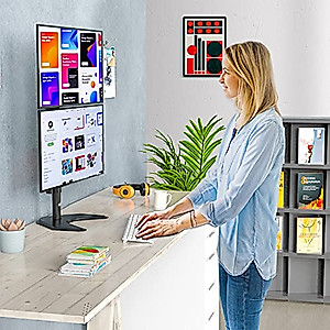 WALI Stacked Monitor Mount，Vertical Dual Monitor Stand 2 Screens up to 27 Inch Dual Vertical Monitor Mount LCD LED Flat Screen TV,Free-Standing Dual Monitor Mount for Desk (MF002XLS), Black