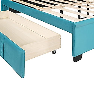 HAUSHECK Upholstered Bed Frame Queen Size with Big Drawer and Classic Button Tufted Wingback Headboard, Modern Platform Bed Frame w/Wooden Slats Support Mattress Foundation, No Box Spring Needed
