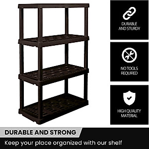 Oskar 4 Tier Plastic Shelf, Garage Shelving Unit, Rack and Storage Shelves - Ideal for Storage Shed, and Shelf Organizer - Perfect for Garage Storage and Shelving Solutions, Black