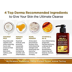 LILY SADO MILK+MANUKA™ Coconut Milk & Manuka Honey Gentle Gel Face Cleanser - Natural Cruelty-Free Facial Wash Cleanses, Balances, Soothes & Hydrates - Reduces Pores & Blackheads - 5oz