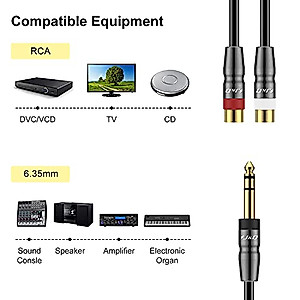 J&D 6.35 mm to 2RCA Cable, Heavy Duty Copper Shell Joint 6.35mm 1/4 inch Male TRS to 2 RCA Female Splitter Stereo Audio Adapter Cable, 0.8 Feet