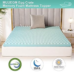 MUUEGM 2 Inch Egg Crate Mattress Topper Memory Foam Mattress Topper King Size,Gel Infused Cooling Ventilated King Mattress Pad Back Pain Relief,Blue
