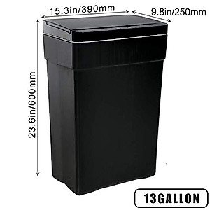 13 Gallon Trash Can Automatic Kitchen Trash Can Touch Free High-Capacity Garbage Can with Lid for Bedroom Bathroom Home Office 50 Liter (Black, 1)