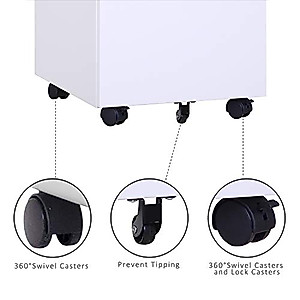 File Cabinet 3-Drawer on Wheels 23.6 Inch Mobile Storage Cabinet for Home and Office with Lock Metal Filing Cabinet Suitable for Legal and Letter at Least 13 Inches in Size,Fully Assembled (White)