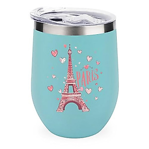 Paris France Eiffel Tower Souvenir Insulated Wine Tumbler with Lid Stainless Steel Travel Mug Coffee Cup for Cold & Hot Drinks