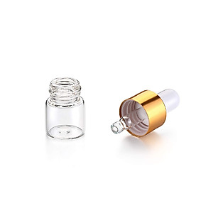 100,1ml (1/4 dram) Clear Glass Dropper Bottle,Empty Essential Oil Dropper Bottle Mini Glass Eye Dropper Vials With Pipette For Travel,Sample Test Perfume Liquid Container-1 Funnel&3 Dropper included
