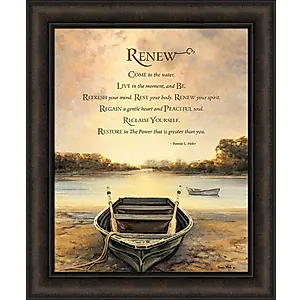 Home Cabin Décor Renew by Bonnie Mohr 20x24 Boat Lake Inspirational Quote Framed Art Print Picture