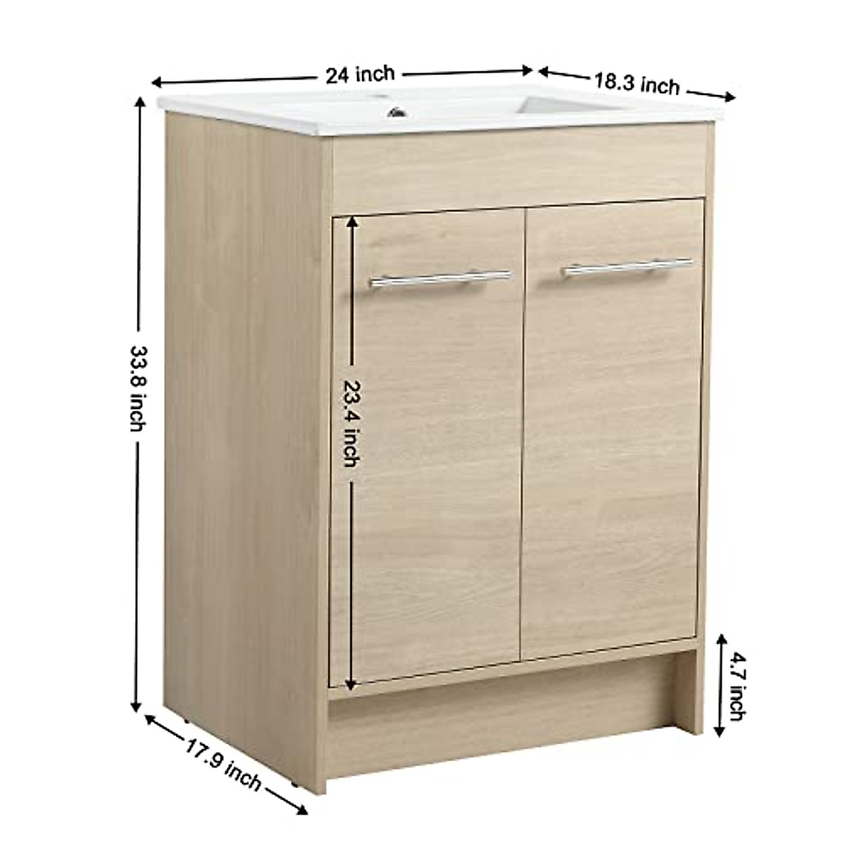 JIBIO 24" Bathroom Vanity Sink Free Standing Bathroom Storage Cabinet w/Ceramic Sinks with 2 Doors Adjustable Shelf Modern Cabinet Space Saver for Apartment Dorm Contemporary Bath