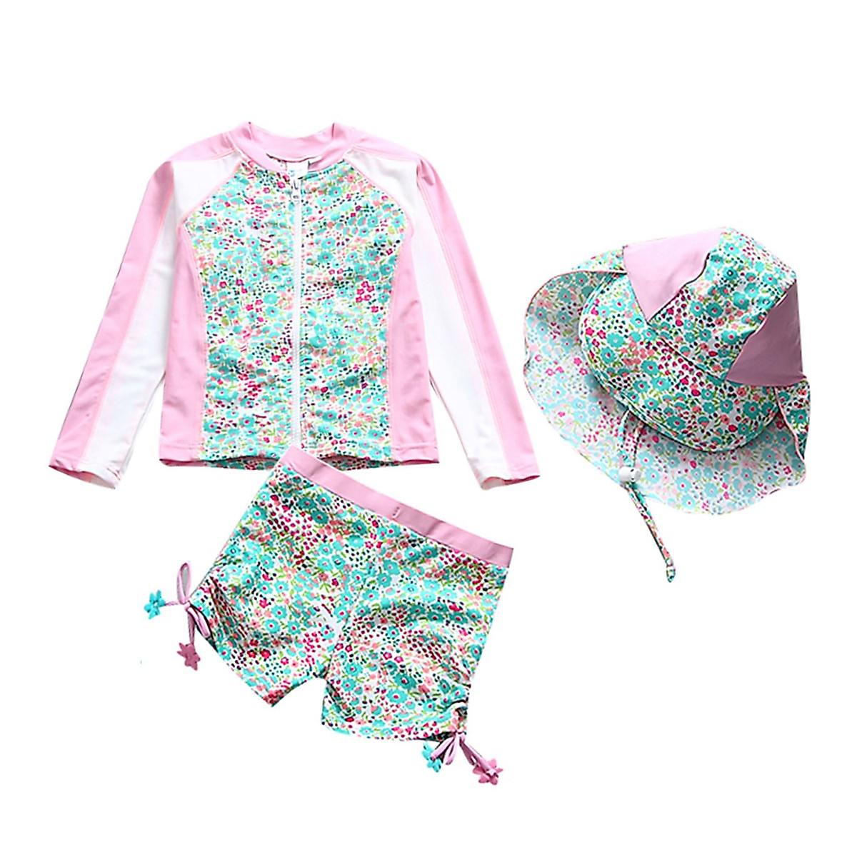 TAIYCYXGAN Baby Toddler Girls Long Sleeve Swimsuit Kids Two Pieces Rash Guard Sunsuit with Hat UPF 50+ UV Green 3-4T